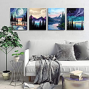 Ninonly 4 Pack Paint by Number for Adults Framed Canvas, DIY Arts and Crafts for Adults Beginner with Wooden Easel, Paint Brushes, Acrylic Paint Set for Home Wall Decor, 9 * 12 Inch