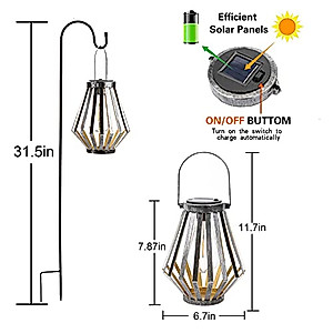 Solar Lights Lantern Outdoor，Metal Waterproof Edison Bulb Lights，Hanging Table Top Decorative Warm White Light for Garden Patio Courtyard Lawn and Fence （1 Pack）