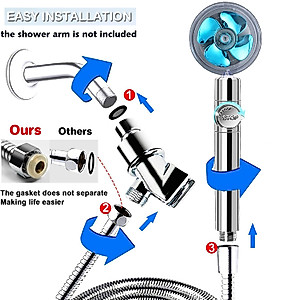High Pressure Shower Heads, Handheld Turbo Fan Shower, Hydro Jet Shower Head Kit with Replacement Hose/Bracket/Cotton Filters and Bath Loofah, One Key Pause Switch 360 Degrees Rotating