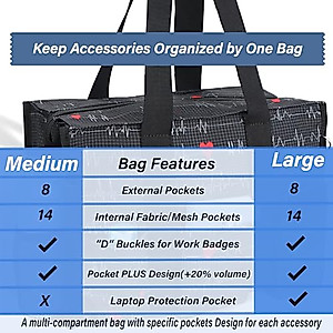 HoogaLife Nursing Waterproof Lightweight Tote Bag Large Shoulder Portable Bag for Nurse, Gym, Travel, Shopping, Beach (Black/L)