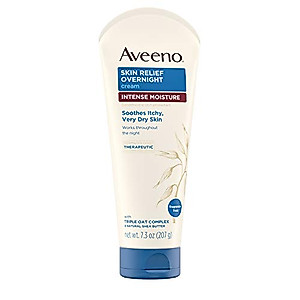 Aveeno Skin Relief Overnight Intense Moisture Cream with Triple Oat Complex & Natural Shea Butter, Therapeutic Dimethicone Skin Protectant for Dry Itchy Skin Relief, Fragrance- & Steroid-Free, 7.3 oz