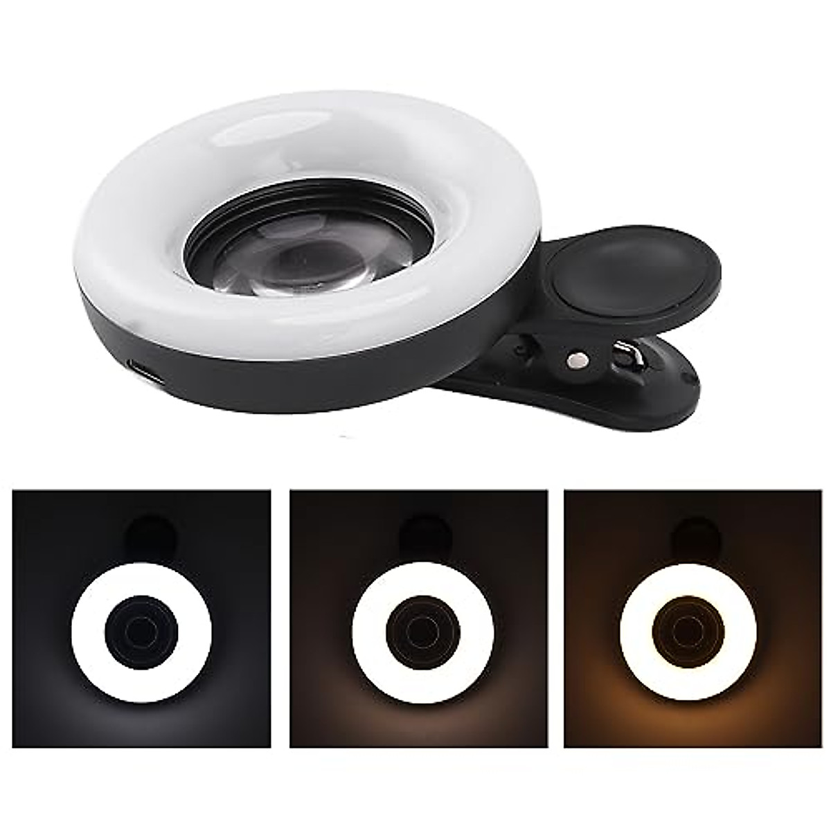 GOWENIC 15X Macro Lens with Mini Clip Ring Light, Macro Lens for Smartphone, 2800 to 6500K Phone Clip on Zoom Lens for Photography Video Recording (Black)