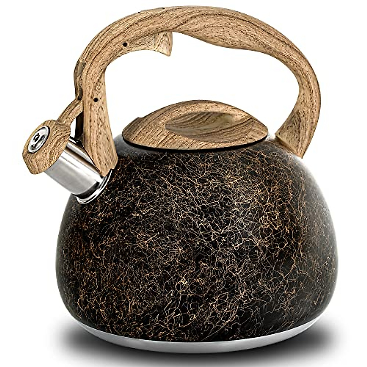 Greenual Tea Kettle, 3.2 Quart Loud Whistling Tea Kettle Stovetop, Food Grade Stainless Steel Teapot for Stovetop, Anti-Rust Tea Pot with Cool Touch Ergonomic Handle(Black Gold)