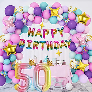 18Pcs Gradient Happy Birthday Balloons Banner, 16 Inch Mylar Foil Letters Birthday Sign Banner Gradient Happy Birthday Party decorations for Girls Kids Baby Shower Party Supplies (50th)
