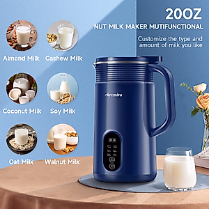 Arcmira Automatic Nut Milk Maker, 20 oz Homemade Almond, Oat, Soy, Plant-Based Milk and Dairy Free Beverages, Almond Milk Maker with Delay Start/Keep Warm/Boil Water, Soy Milk Maker with Nut Milk Bag