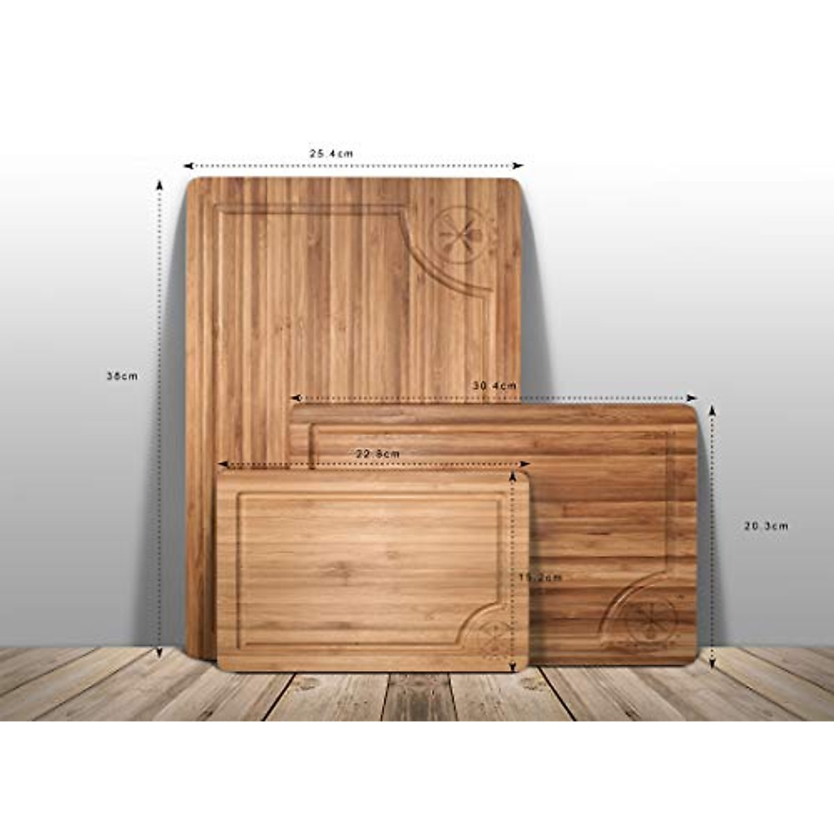3 Piece Bamboo Cutting Board Set, Serving Vegetables Meat Kitchen Chopping Butcher Block with Deep Juice Grooves