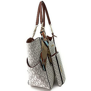 MICHAEL Michael Kors Jet Set Travel Large Chain Shoulder Tote bundled with Michael Kors Jet Set Travel Trifold Wallet (Signature MK Vanilla)