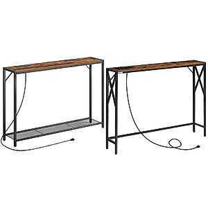 MAHANCRIS Console Table and Sofa Table with Charging Station Bundle,Behind Couch Table, Entryway Table for Living Room, Entryway, Foyer, Metal Frame, Adjustable Feet CTHR11E01Z1-CTHR151E01