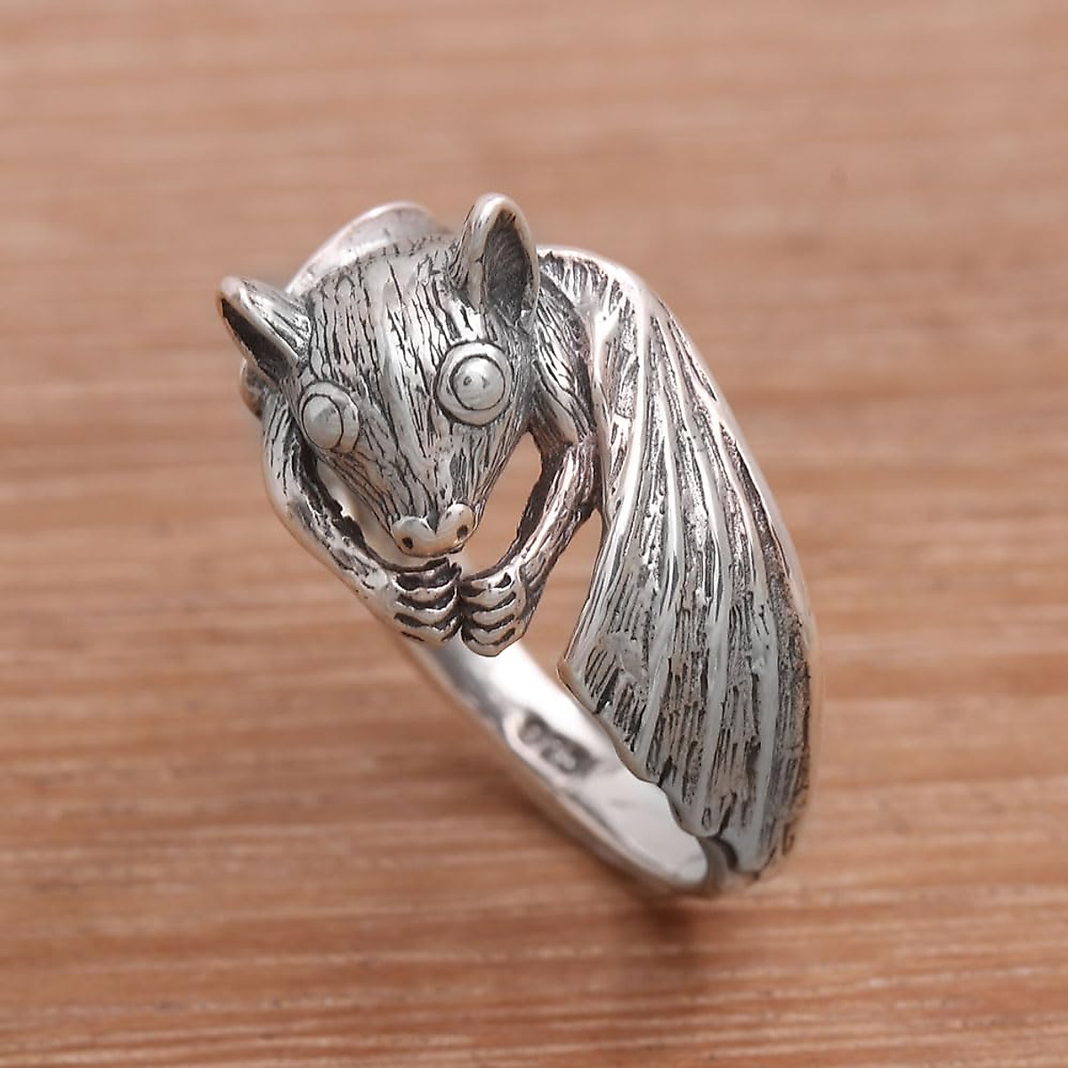 NOVICA Artisan Handcrafted Sterling Silver Cocktail Ring Bat from Bali No Stone Indonesia Animal Themed Halloween [ring Front 0.5 in L x 0.8 in W x 0.4 in H Band Width 2 mm W] ' Beautiful Bat'