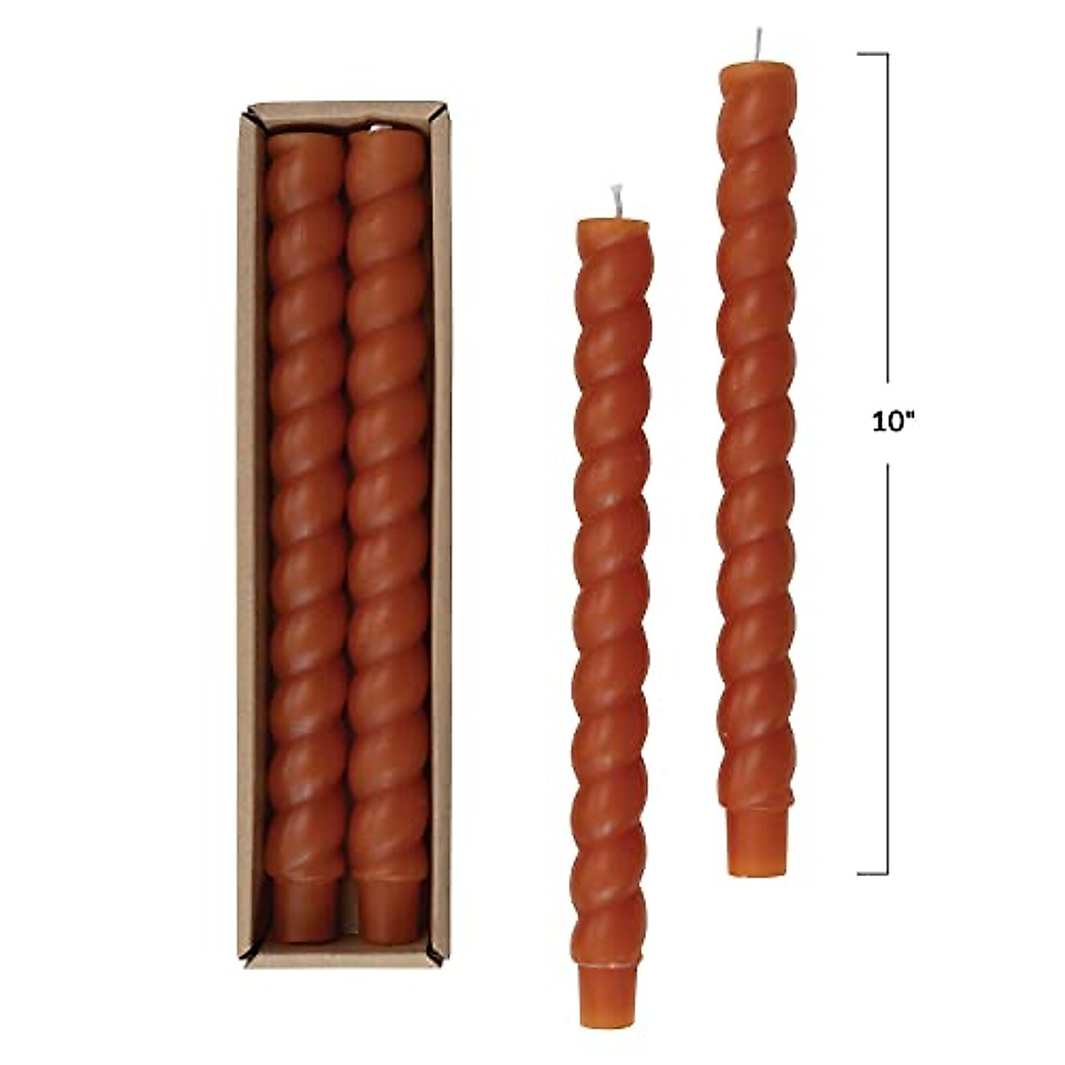 Creative Co-Op Unscented Twisted Taper Box, Set of 2, Spice Candles, 2" L x 1" W x 10" H, Orange, 2 Count