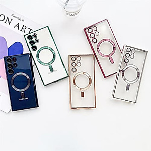 LZGHOYF Galaxy S23 Ultra Case, Clear Case for Samsung Galaxy S23 Ultra Built-in Camera Lens Protector Magnetic Case Compatible with MagSafe Elegant Protection Case Cover - Gold