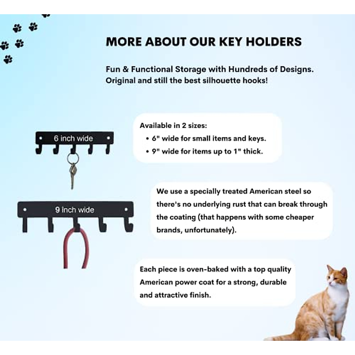 The Metal Peddler Cat #2 Kitten Key Rack & Hanger - Small 6 inch Wide - Made in USA; Wall Mounted Holder for cat Lovers
