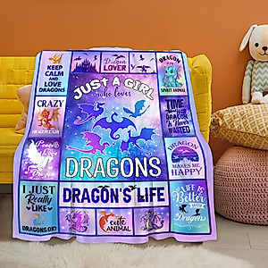 AICLIV Just A Girl Who Love Dragon Blanket for Girls Kids, Dragon Gifts for Girls, Gifts for Dragon Lover, Dragon Themed Gifts, Dragon Gifts for Birthday Christmas, Dragon Blanket 50"X 40"