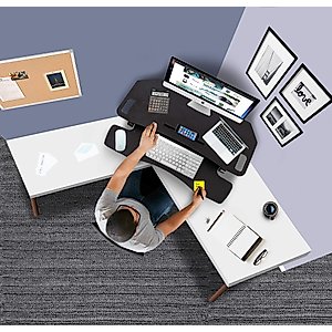 Flexpro Hero Corner Standing Height Adjustable 37 inch Desk Converter, for Cubicles & L-Shaped Desks, 2 Level Sit to Stand Workspace with Keyboard Shelf & Monitor Riser, (Black, 37 x 18 x 4.5 to 20)