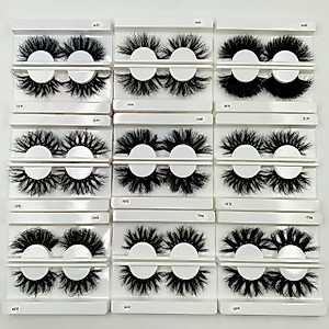 Fluffy Mink Lashes, Ellazzle 20 Pairs Wholesale Eyelashes 25mm Dramatic Thick Volume 3D Eyelashes Mink Reusable Lashes Pack