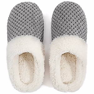 ULTRAIDEAS Women's Lamb-hug Comfy Fleece House Slippers Memory Foam, Slip-on House Shoes Indoor Outdoor (Grey, Size 7-8)