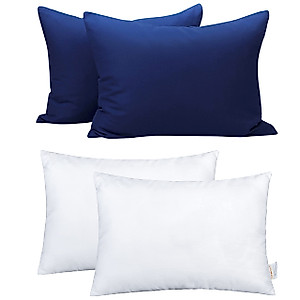 NTBAY 2 Pack Cotton 13" x18" Pillows with Toddler Microfiber Pillowcases, Soft Kids Crib Pillows for Sleeping with Zippered Baby Travel Pillow Cases in Daycare Preschool, Navy Blue
