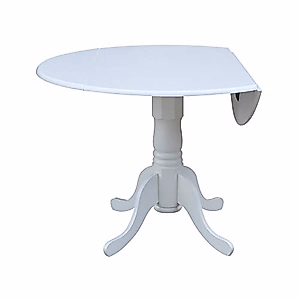 IC International Concepts, 42" Round Dual Drop Leaf Pedestal Dining Table, Solid Real Wood, Sturdy Parawood, White