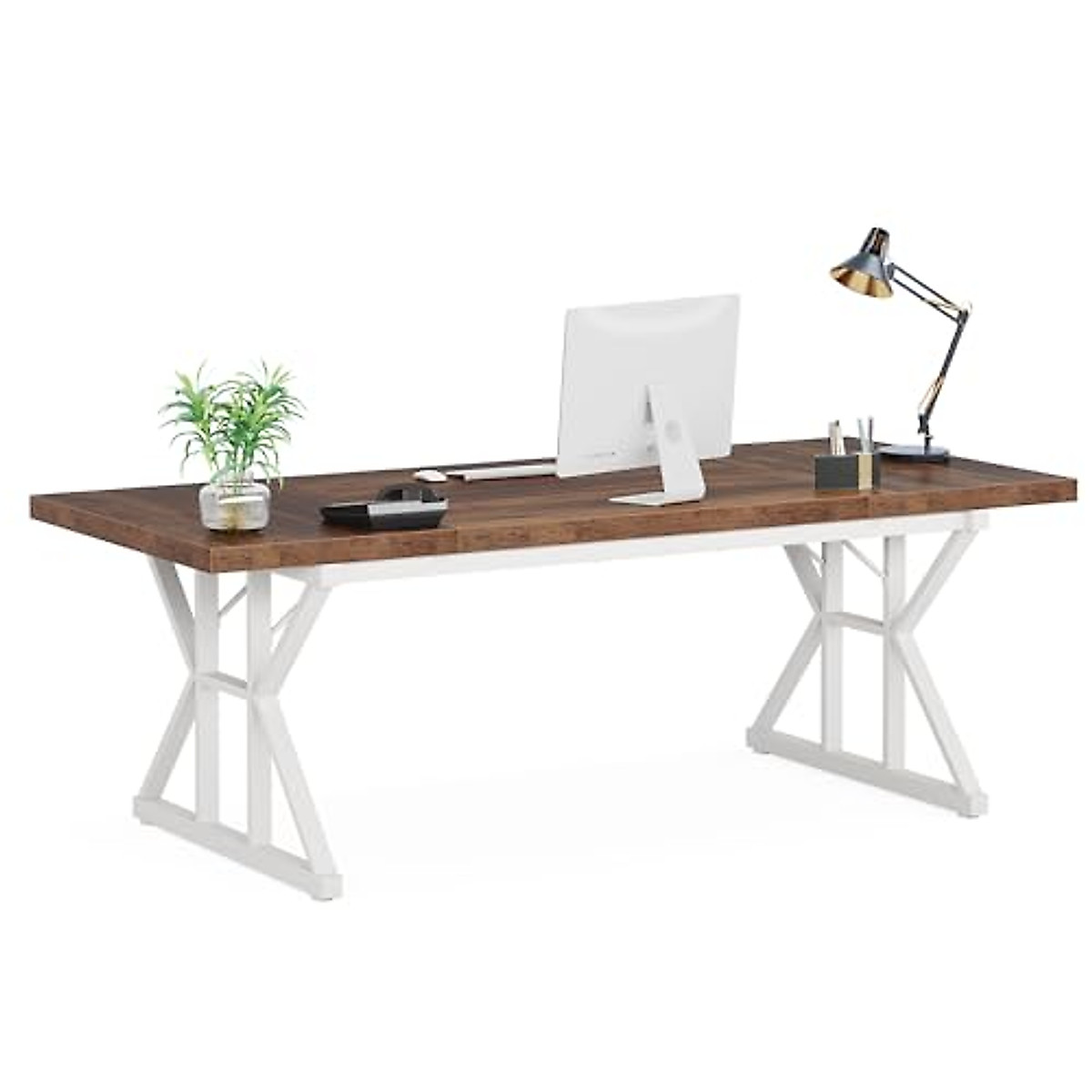LITTLE TREE 70.8-Inch Large Executive Desk, Modern Computer Office Desk, Wooden Writing Desk Study Table for Home Office