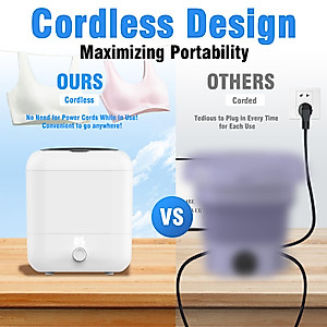 Portable Washing Machine, Rechargeable Cordless Mini Washing Machine with 2000mAh, Charge 1 Time and Up to Use 10 Times, 5L Portable Washer Machine for Baby Clothing, Underwear, Camping, RV Travel