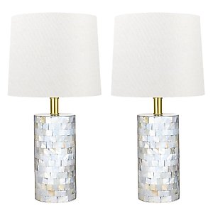 TPAMSWO Modern Coastal Table Lamps Set of 2, Natural Mother of Pearl Tiles Over Design Cylinder 22" Bedside Lamp,for Bedroom Living Room Home Office Desk Nightstand Table Lamp