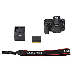 Canon EOS 90D DSLR Camera w/EF-S 18-55mm F/4-5.6 STM Zoom Lens + 64GB Memory Card, Case, Hood, Tripod, Grip-Pod, Filter, Professional Photo Bundle(24pc) (Renewed)