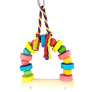 gLoaSublim Bird Toys, Bird Parrot Bright Color Swing Wood Pet Play Toy Climbing Cage Hanging Decor - Random Color