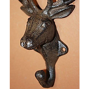 Southern Metal Wall Mounted Deer Head Antler Coat Hat Rack Wall Hooks, Solid Cast Iron Bundle of 5