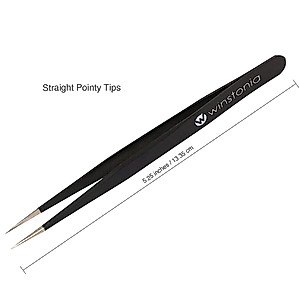 Winstonia 2 Pcs Tweezer Set - Stainless Steel Pointy Professional Beauty Tools - Manicure, Jewelry, Blackhead, Ingrown Hair, Splinter Removal Tweezers