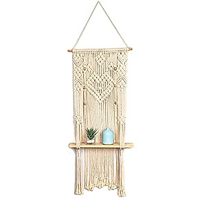 Eiyye Macrame Shelf Floating Wood Shelf Supporter Handmade Cotton Tapestry Hanging Home Deco14.6x35.4inch