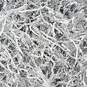 1LB Crinkle Cut Paper Shred Filler Silver White Paper Shreds Filler Raffia Paper Shreds Strands Grass Stuffer Shredded Crinkle Confetti for Packing Filler Gift Wrap Basket Filler