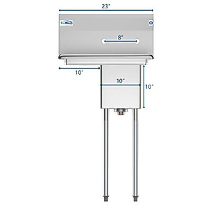 KoolMore 1 Compartment Stainless Steel Commercial Kitchen Prep & Utility Sink with Drainboard - Bowl Size 10" x 14" X 10"