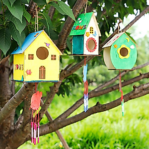 Lifynste 3 Pack Bird Houses for Outside, DIY Bird House Wind Chime Kit, Bird House Kits for Children to Build, Wooden Bird Houses to Paint, Wooden Craft Kits for Kids Girls Boys Toddlers