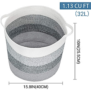 COSYLAND Large 15.7“x15.7“x10“ Storage Laundry Basket Woven Cotton Rope Organizer for Blanket Toys Towels Baby Nursery Hamper Bin with Handle