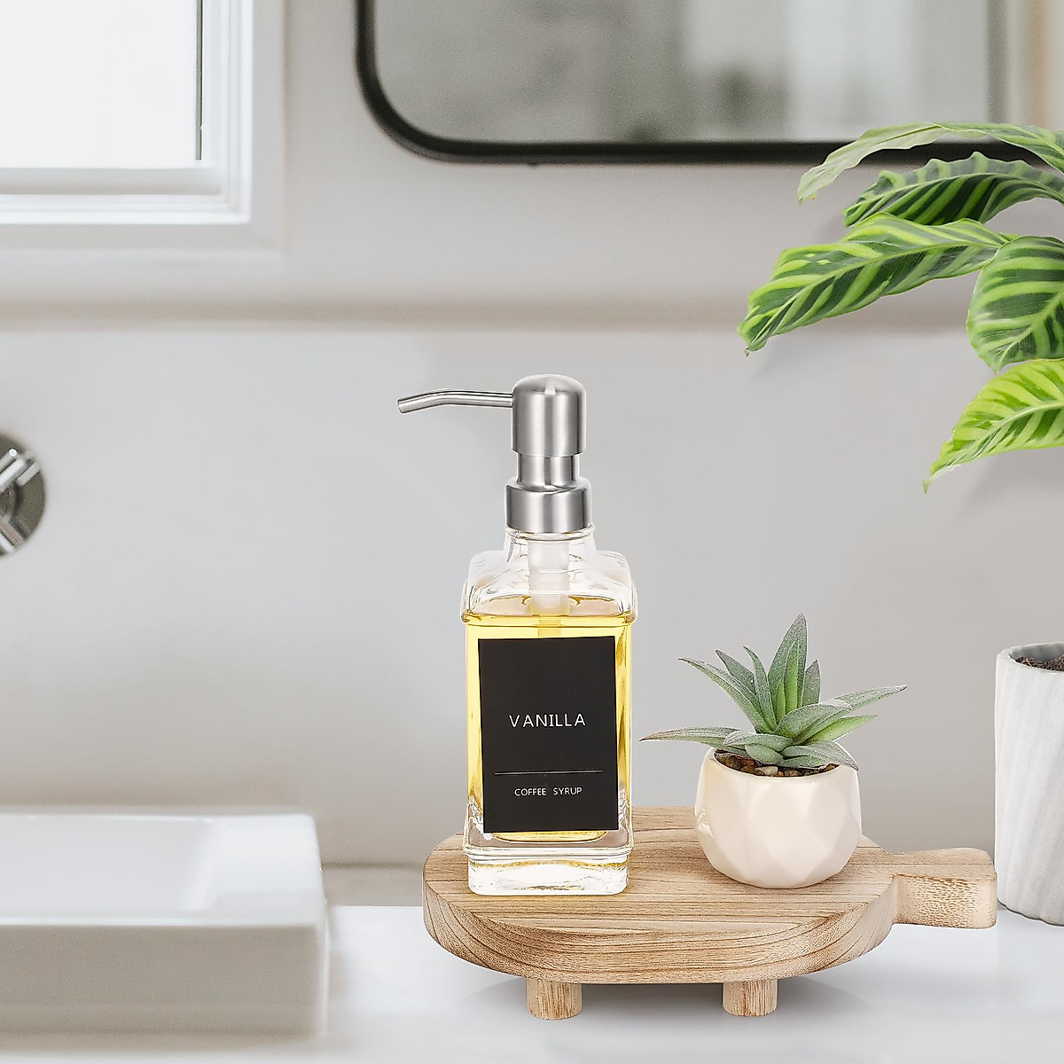 POVTOKA Wood Pedestal Stand, Farmhouse Wood Riser for Bathroom Kitchen Counter, Rustic Wooden Soap Tray for Bottles Candles Plant Display (Natural)