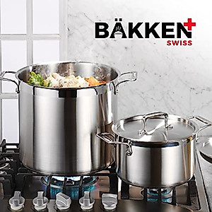 Stockpot – 24 Quart – Brushed Stainless Steel – Heavy Duty Induction Pot with Lid and Riveted Handles – For Soup, Seafood, Stock, Canning and for Catering for Large Groups and Events by BAKKEN