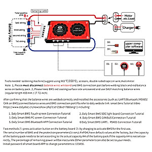 DALY Bluetooth BMS Lifepo4 48V 250A 15S Battery Protection Board with Smart Communiation Function UART Cooling Fan for DIY Camping RV Energy Supply System(Smart BMS,250A Fan)
