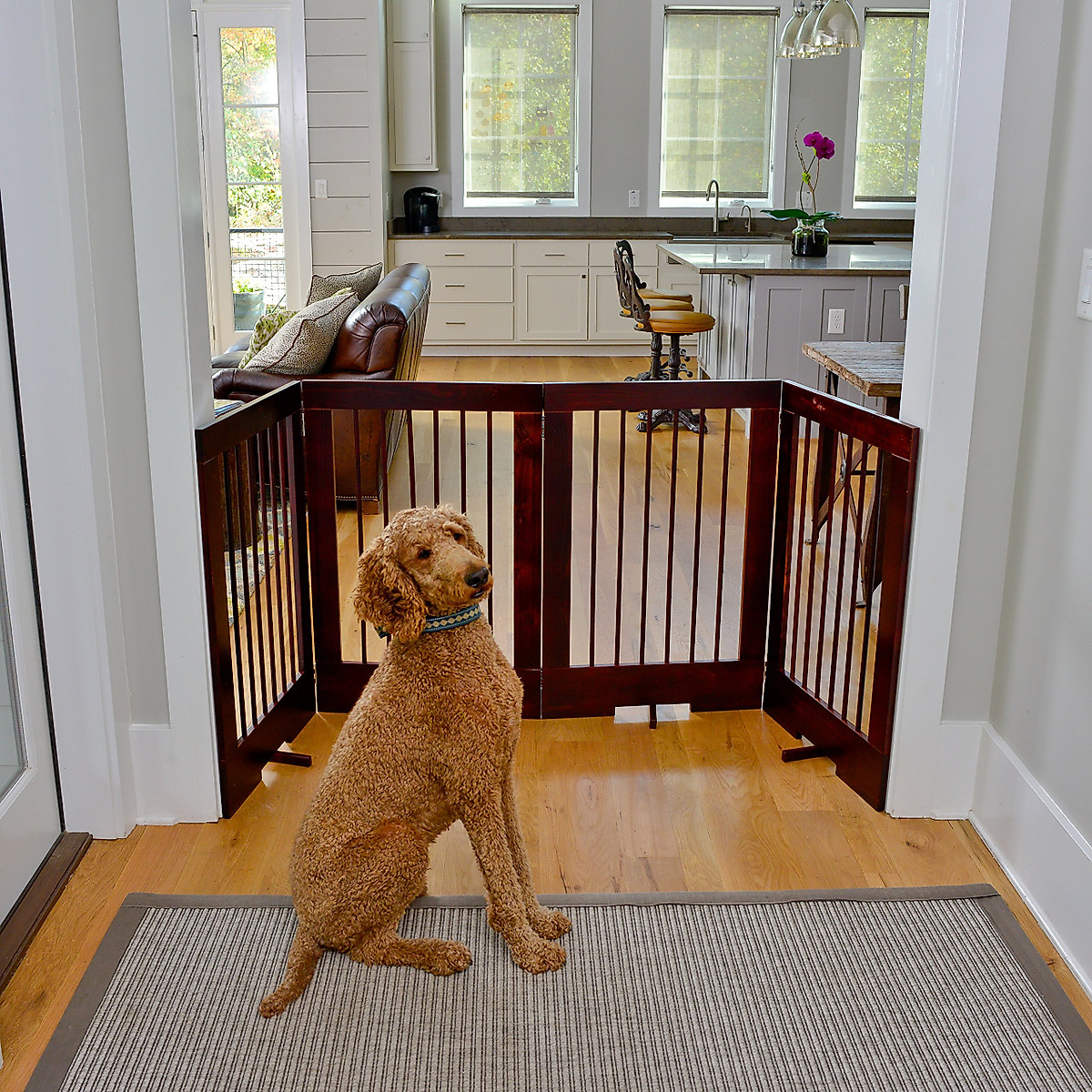 Cardinal Gates 4PG 4-Panel Freestanding Pet Gate - Adjustable Wooden Dog Gate - Indoor Cat Gate for Doorway - 36 Inches Tall x 76 Inches Wide - Walnut