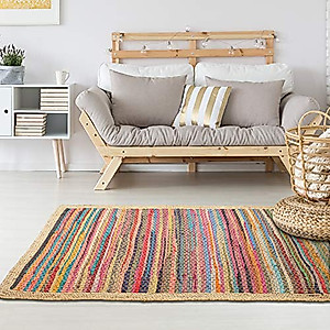 Lr Home LR70189-MLT2030 Multicolored Geometric Jute Bordered Accent Rug, 2' x 3'