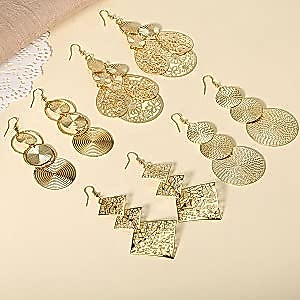 COZLANE 14K Gold Triple Round Disc Earrings Dangle Drop Carved Big Dangling Bohemia Vintage Circular Statement Chandelier Earrings for Women