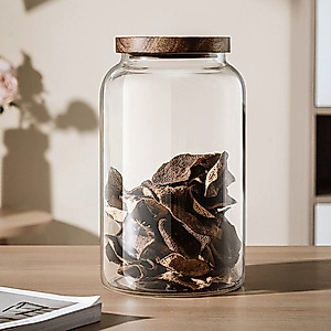 WINAKUI Large Glass Jars with Airtight Wooden Lid, Food Storage Glass Canister, Clear Cereal Storage Container for Flour, Sugar, Coffee Beans, Snack (94 FL OZ (2800ml))