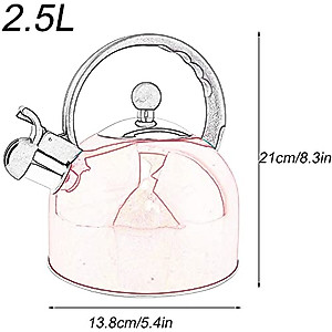 Tea Kettle Whistling Tea Pots Camping coffee pot Stove Top Kettle Whistling-Surgical Stainless Steel Teapot for All Stovetops Ergonomic Handle Chihen220114(Color:Red;Size:2.5L)