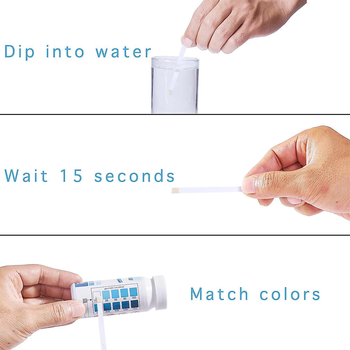 SuperCheck Chlorine Test Strips, 0-750 ppm, 50 Count, Chlorine Test Strips for Food Service, Measure Chlorine Contents in Sanitizing Solutions, Sanitizer Test Strips Food Service, Bleach Test Strips