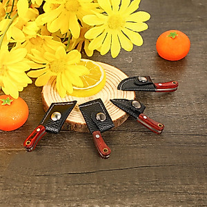 Zhehao 4 Pcs Mini Knife Keychain Pocket Knife Set Tiny Knife Key Chain Wooden Handle Small Leather Sleeve Knife Outdoor Portable Decorative Gift Package Unboxing Knife Letter Opener