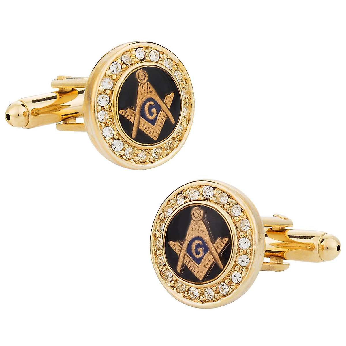 Cuff-Daddy Masonic Cufflinks and Studs - Mens Freemason Formal Set Cufflinks and Studs - Crystal Gold Tone Masonic Tuxedo Formal Set with Travel Presentation Box - 5/8" Cufflinks, 1/2" Studs Shirt