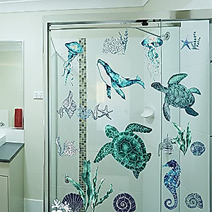 Art Ocean Wall Decals Ocean Stickers Under The Sea Wall Decals Nautical Beach Sea Turtle Seahorse Wall Sticker Removable Peel and Stick for Kids Baby Bedroom Living Room Bathroom Office