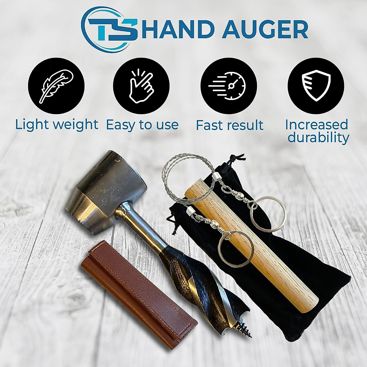 TEAL SKYES Bushcraft Hand Auger Wrench Scotch Eye Wood Auger Drill Peg, Camping Survival Kit- Perfect for Bushcraft Lovers