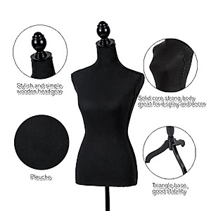 HCY Mannequin Torso Mannequin Stand Dress Form 60-67 Height Adjustable Maniquins Body Female, Displays Women for Sewing Wooden Tripod Base, Foam Body(Black) 15.75 x 25.6 x 67