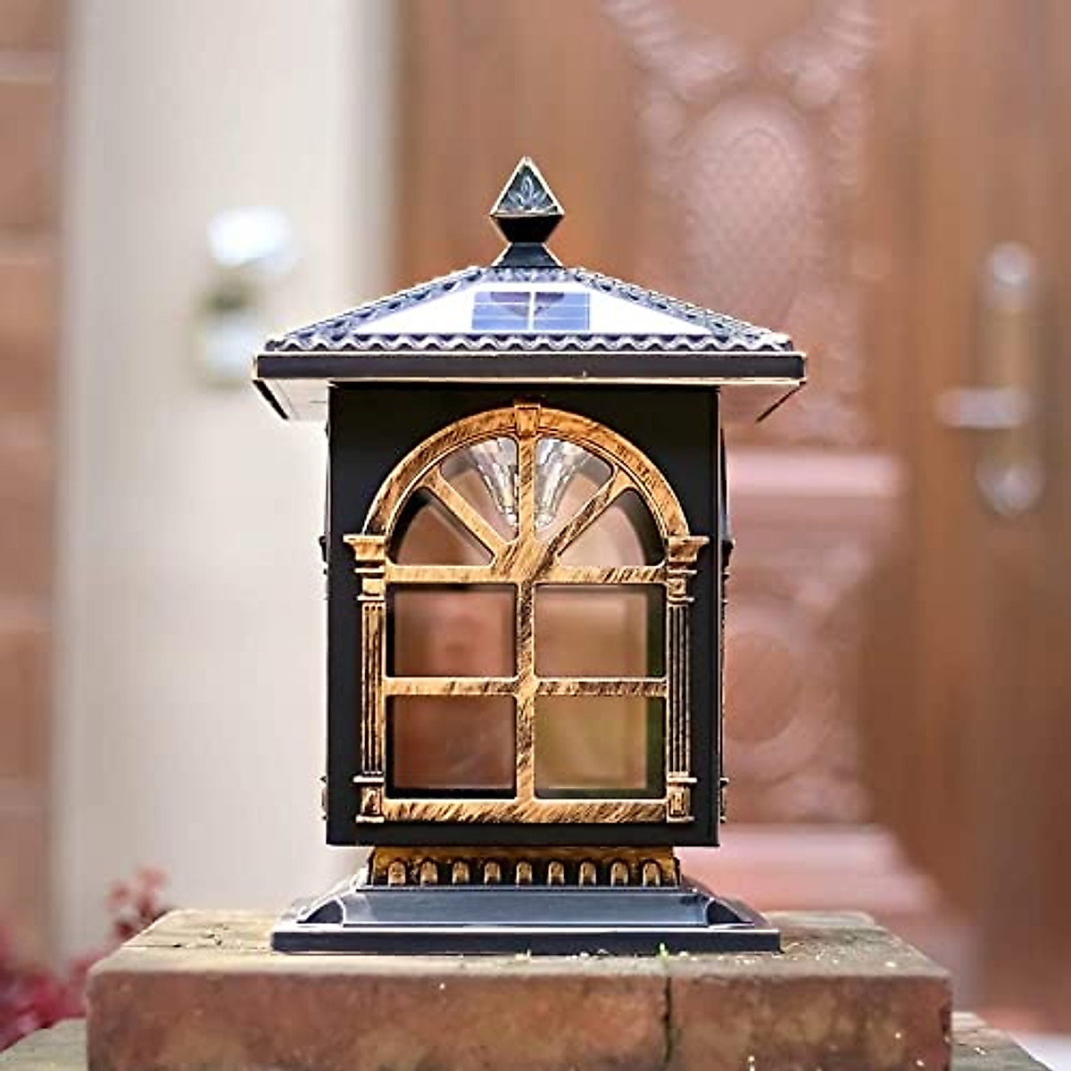 MODEBHD European Traditional Victoria Glass Lantern Outdoor Pillar Lamps Column Light Table Lamp Waterproof Column Lamp E27 Decoration Street Post Light Courtyard Garden Terrace