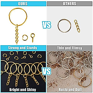 Keychain Rings for Crafts Gold, PAXCOO Key Chains Rings Kit Includes 100Pcs Split Key Ring with Chain, 100pcs Jump Rings and 100pcs Screw Eye Pins for Resin Keychain Making
